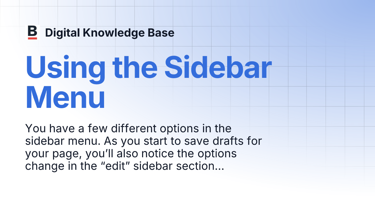 Using the Sidebar Menu | Digital Knowledge Base